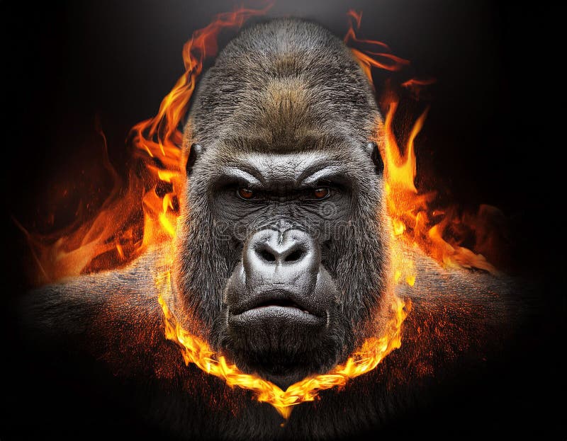 Angry gorilla face closeup stock photo. Image of black - 355727534