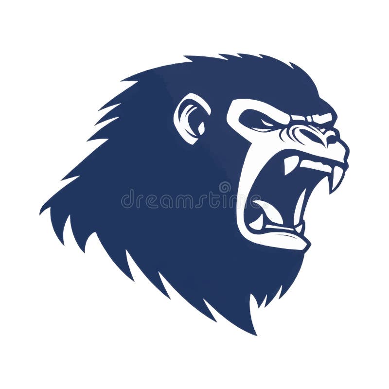 Angry Gorilla Head Logo Design in Bold Blue Silhouette Stock ...