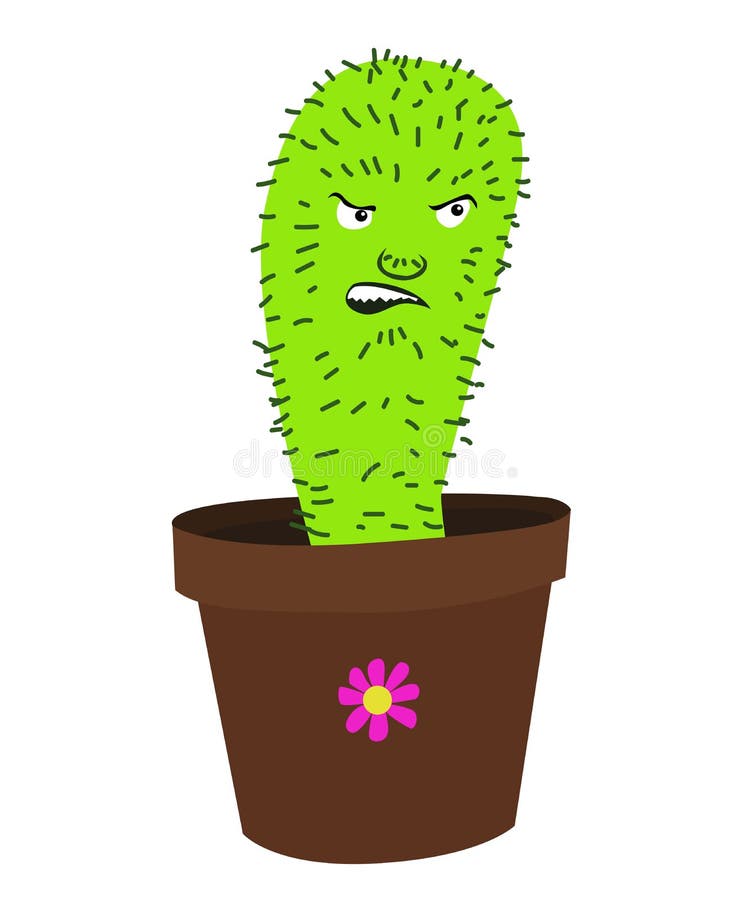 Angry Green Cactus in a Flower Pot. Vector Illustration. Stock Vector ...
