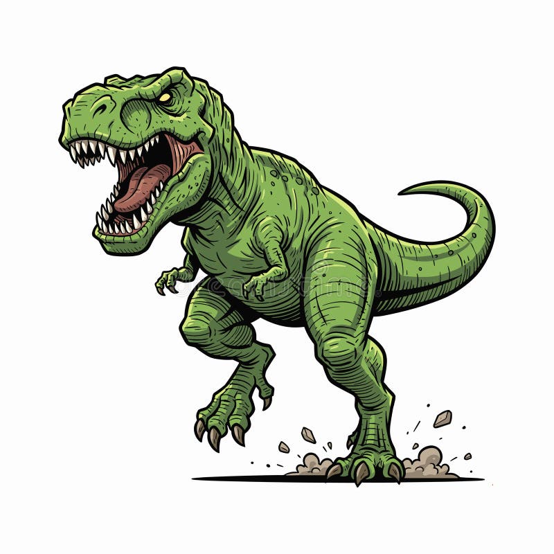 Angry Green T-Rex Cartoon Illustration Stock Vector - Illustration of ...