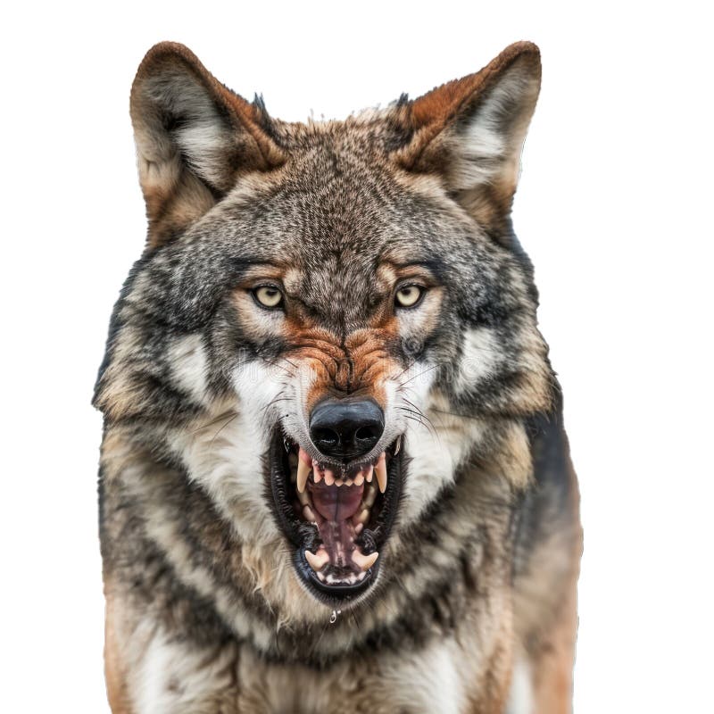 Angry Grey Wolf Growling Showing Teeth on White Background Stock Image ...
