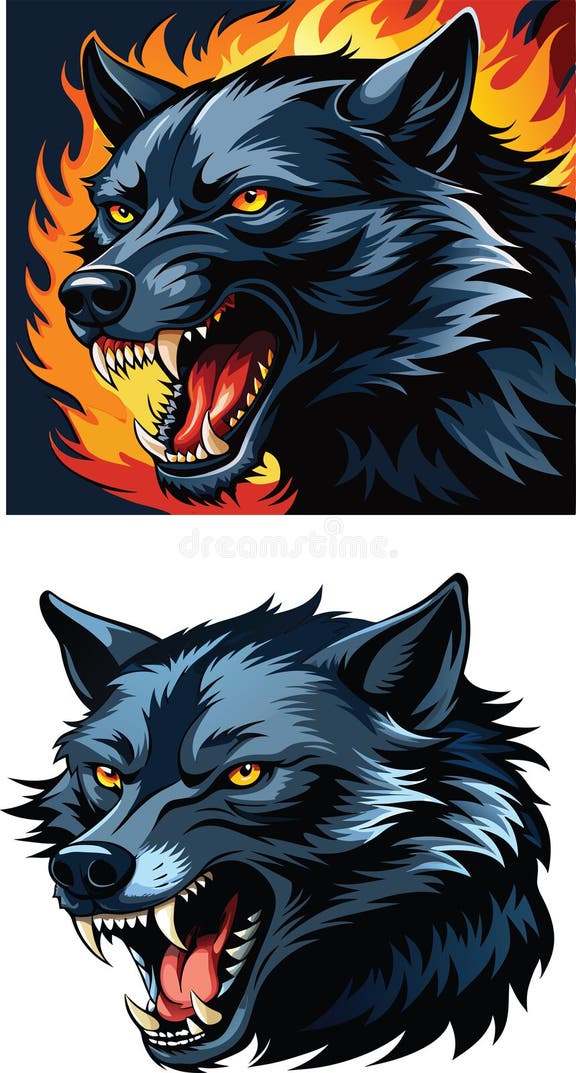 Angry Grey Wolf Head Surrounded by Flames Illustration- Stock Vector - Illustration of mascot ...