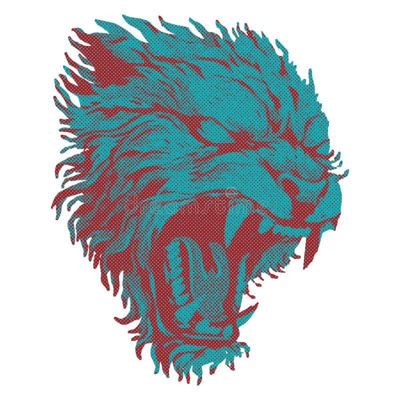 Angry Grinning Beast Head, Halftone Dots Effect. Stock Illustration ...