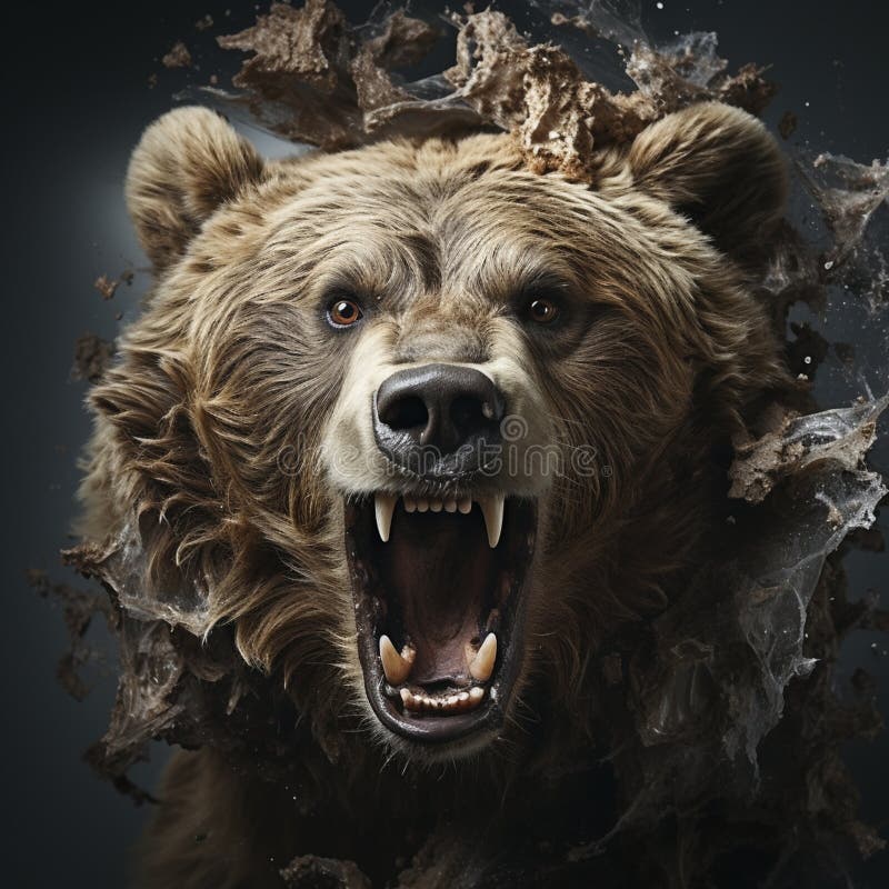 Angry Grizzly Bear Head, Created with Generative AI Stock Illustration ...