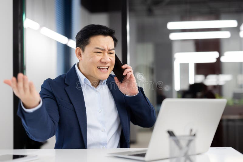 Angry Grumpy Boss Shouting while Talking on the Phone, Experienced ...