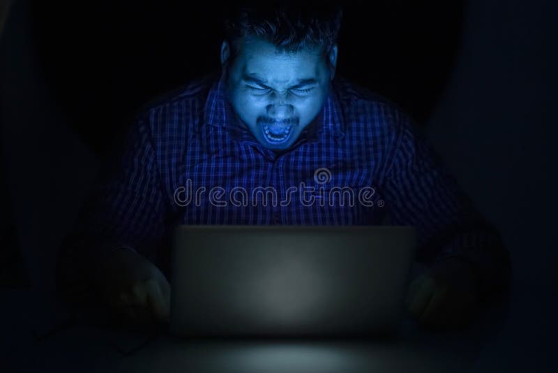 Angry Hacker Shouting at Laptop Screen Stock Photo - Image of banking ...