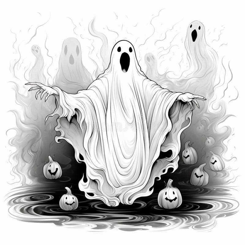 Angry Hand-Drawn Halloween Ghost Stock Vector - Illustration of ...