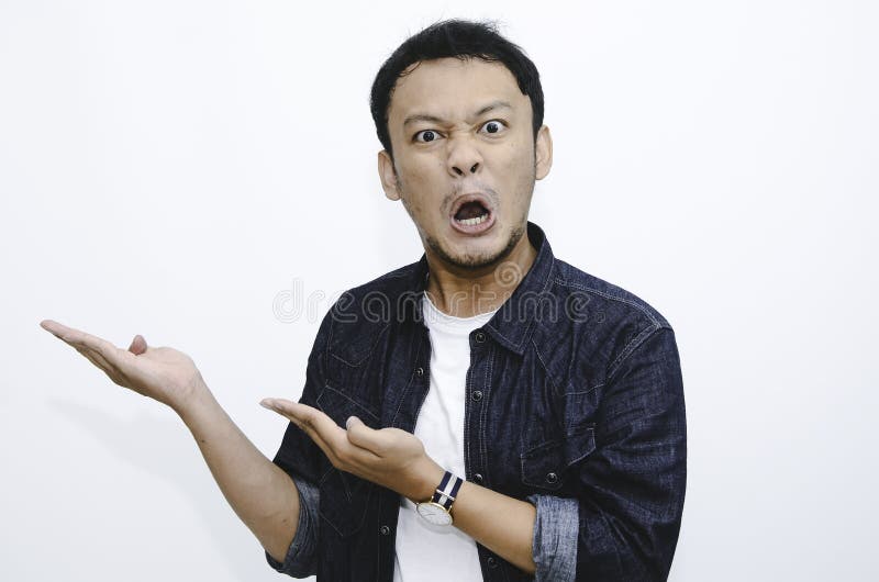 Angry and Hate Face of Young Asian Man in Shirt with Hand Point on ...