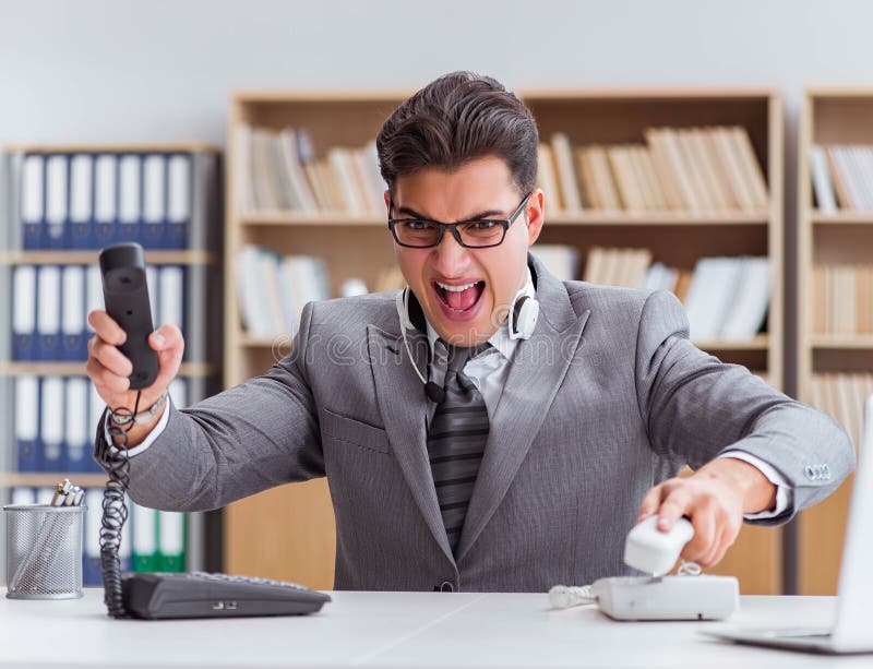 Angry Helpdesk Operator in the Office Stock Photo - Image of operator ...