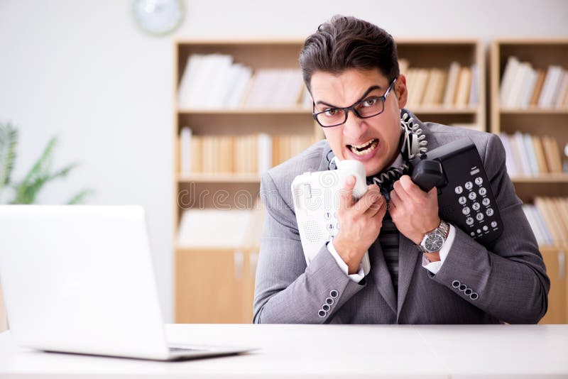 The Angry Helpdesk Operator Yelling in Office Stock Image - Image of ...