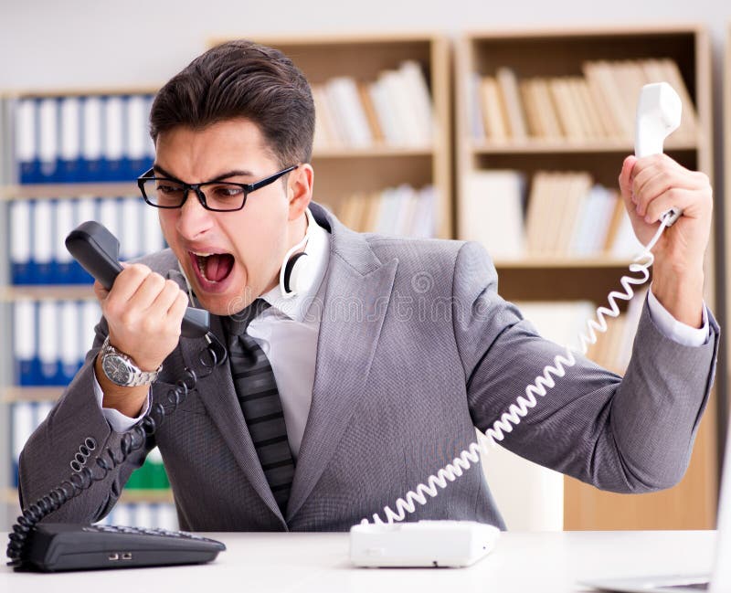 Angry Helpdesk Operator Yelling in Office Stock Photo - Image of ...