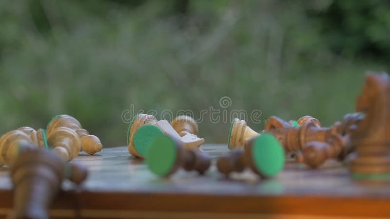 Slow Motion Angry Hitting the Chessboard. Chess Pieces are Flying in ...