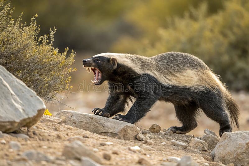 Angry Honey Badger Attack Posture Desert Stock Illustration ...