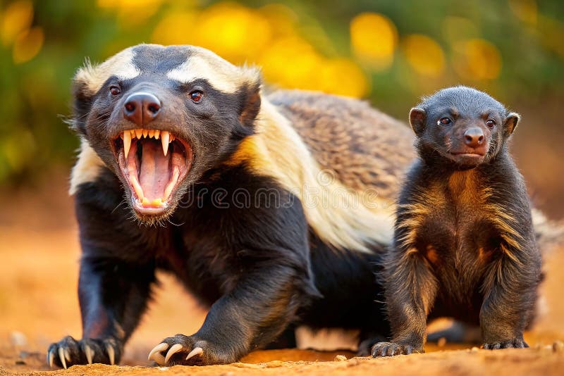 Angry Honey Badger Cub in African Savanna, Stock Illustration ...