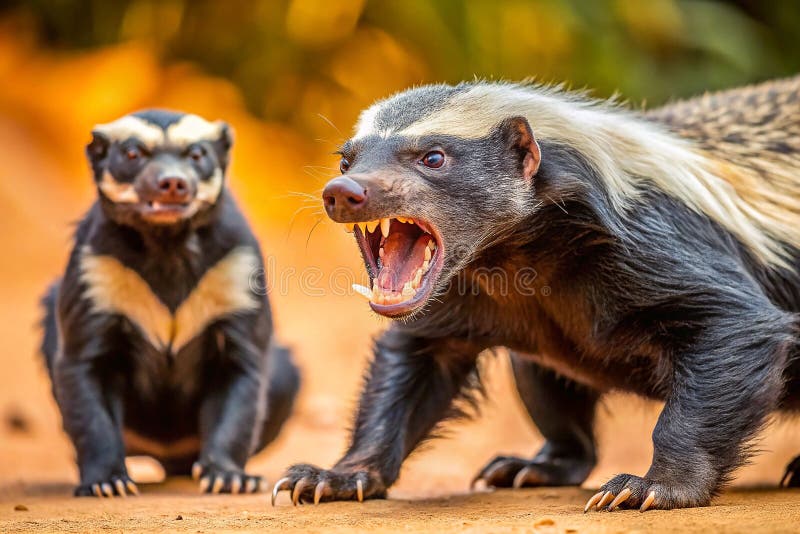 Angry Honey Badger Pair in Rainforest Stock Illustration - Illustration ...