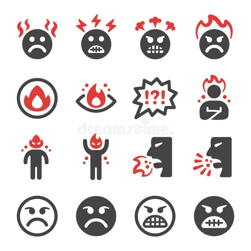 Angry icon set stock vector. Illustration of head, furious - 156070182