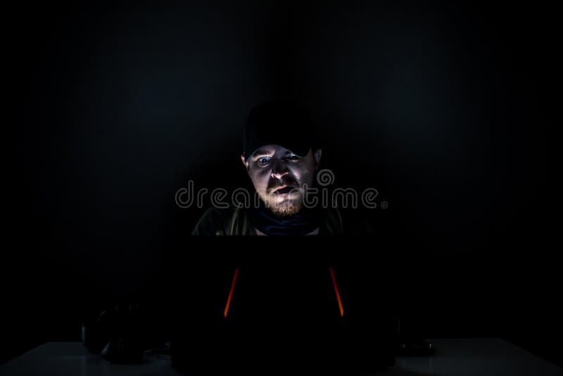 Angry Internet User in the Dark Stock Image - Image of hidden, data ...
