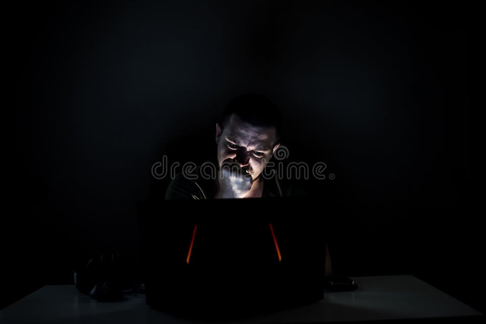 Angry Internet User in the Dark Stock Image - Image of coding ...