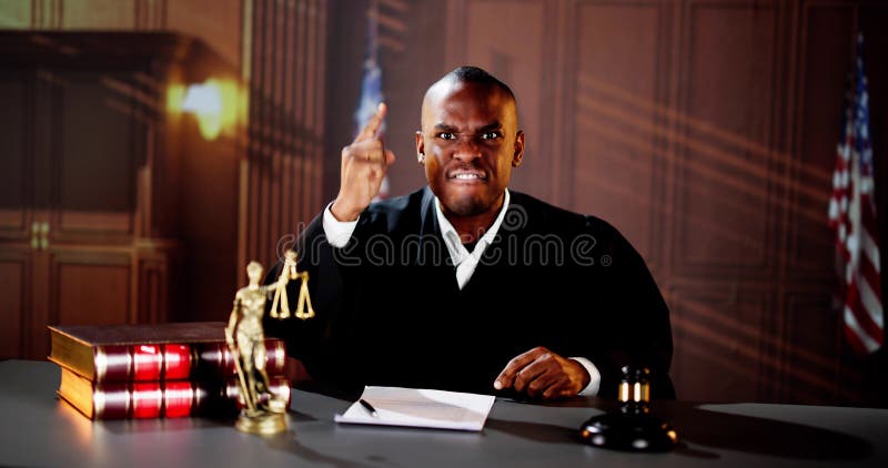 Angry Judge Talking in Courtroom Stock Photo - Image of flag, justice ...