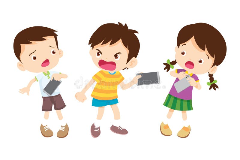 Angry Kid Addicted Mobile Phone Stock Vector - Illustration of playing ...