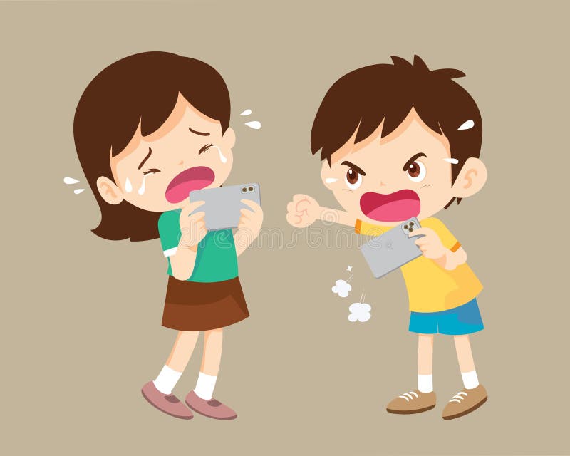 Angry Kid Addicted Mobile Phone Stock Vector - Illustration of chatting ...