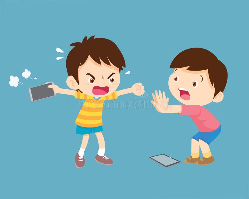 Angry Kid Addicted Smart Phone Stock Vector - Illustration of ...