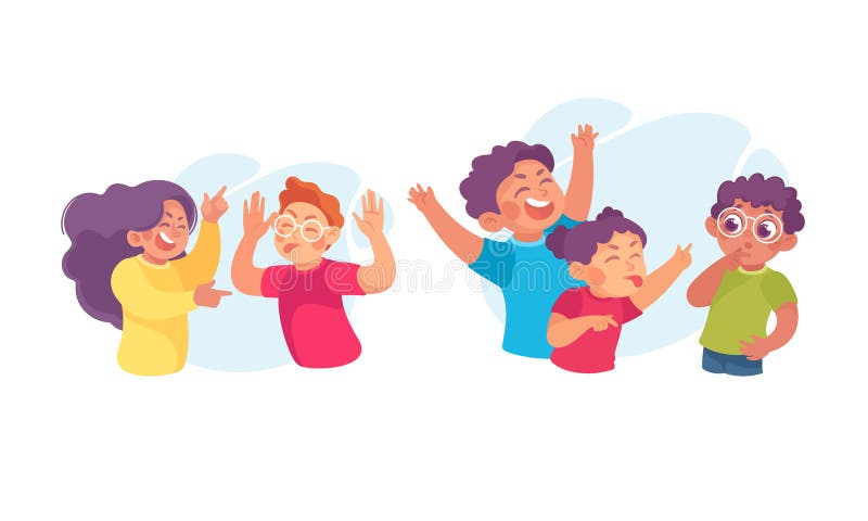 Angry Kids Bullying and Abusing the Weak Agemate Teasing and Laughing ...