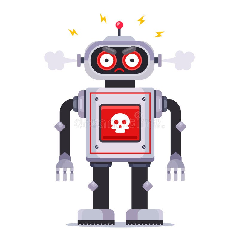 Angry Killer Robot on a White Background Stock Illustration ...
