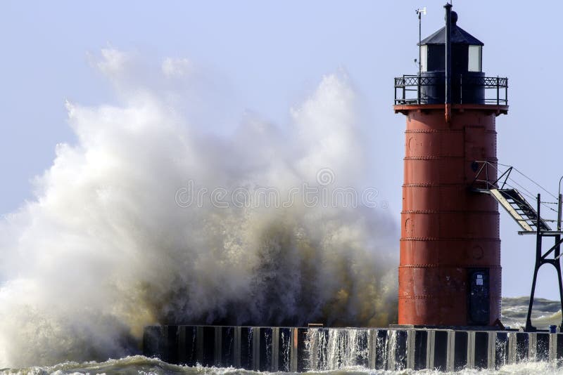 An Angry Lake Michigan and Lighthouse Stock Photo - Image of navigate ...