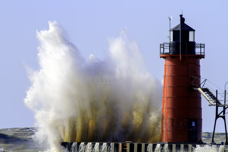 An Angry Lake Michigan and Lighthouse Stock Image - Image of beautiful ...