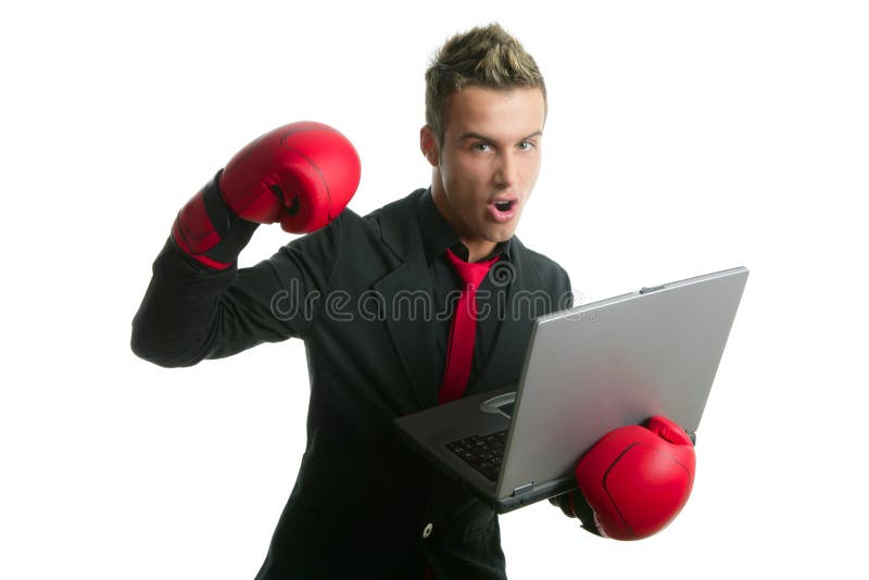 Angry with Laptop Computer Young Boxer Businessman Stock Image - Image ...