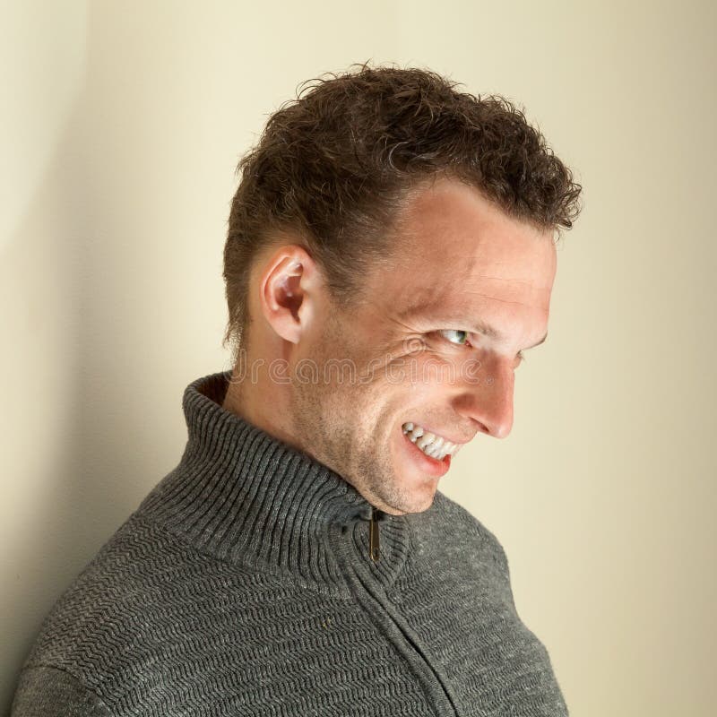 Angry Laughing Young Caucasian Man Portrait Stock Image - Image of ...