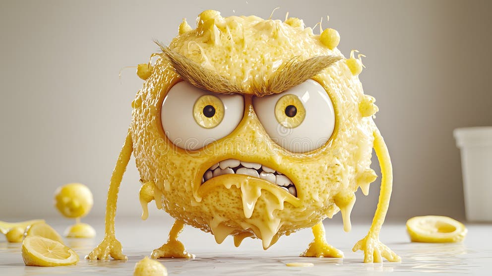 Angry Lemon Cartoon Character with Exaggerated Features Stock Photo ...