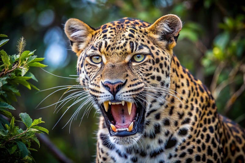 Angry Leopard Portrait in African Jungle Stock Illustration ...