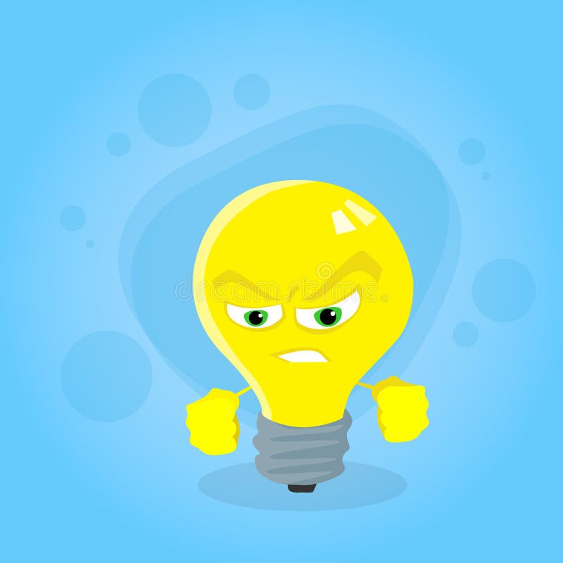 Angry Light Yellow Bulb Face Cartoon Character Stock Vector ...