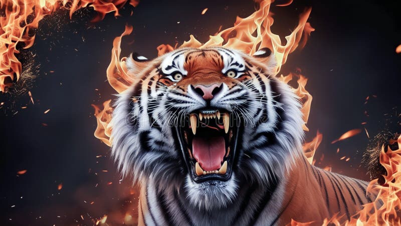 Angry Lion with Fire Effect Stock Illustration - Illustration of safari ...