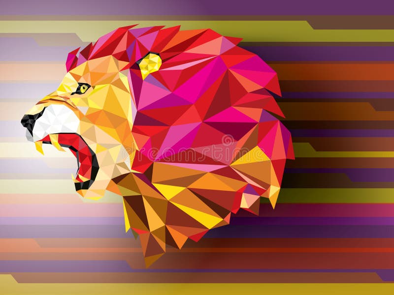 Lion Head in Geometric Pattern Stock Vector - Illustration of predator ...