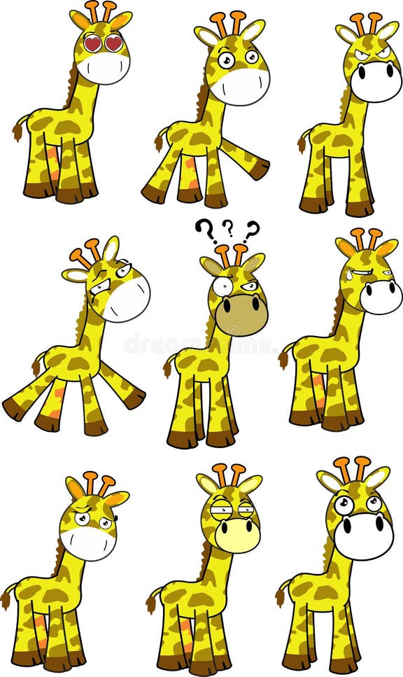 Angry Little Giraffe Cartoon Expression Set Stock Vector - Illustration ...