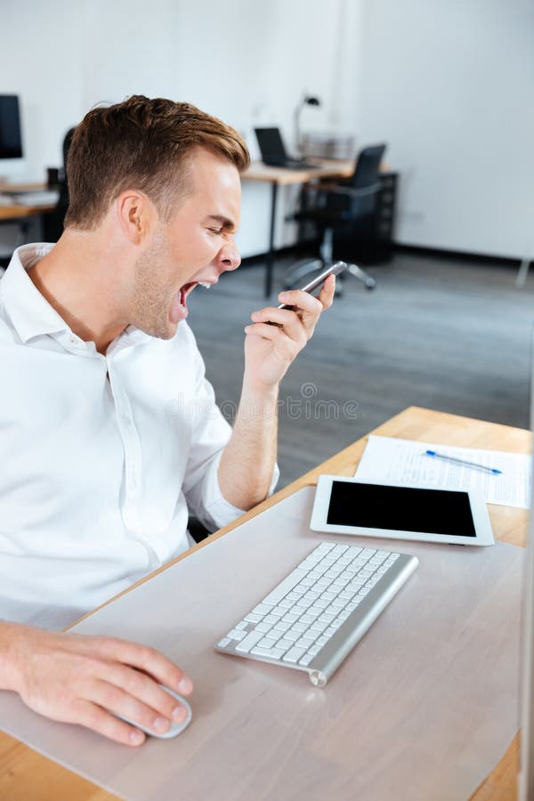Angry Mad Businessman Talking on Mobile Phone and Shouting Stock Photo ...