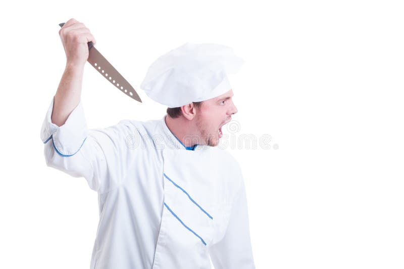 Angry Mad Chef Holding Big Knife Shouting Stock Photos - Free & Royalty ...