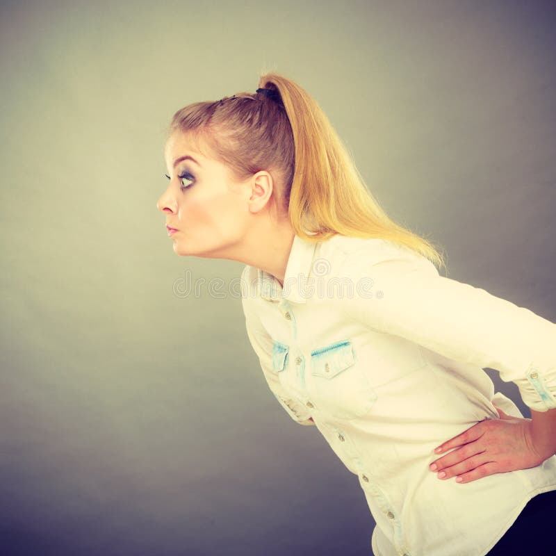 Angry Mad Woman Side View on Gray. Stock Photo - Image of problem ...