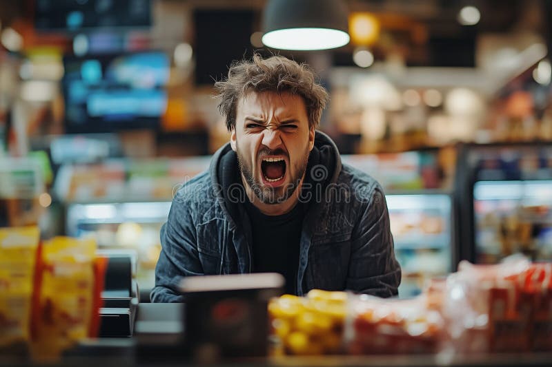 Angry Male Customer Yelling at Cashier Stock Image - Image of mall ...
