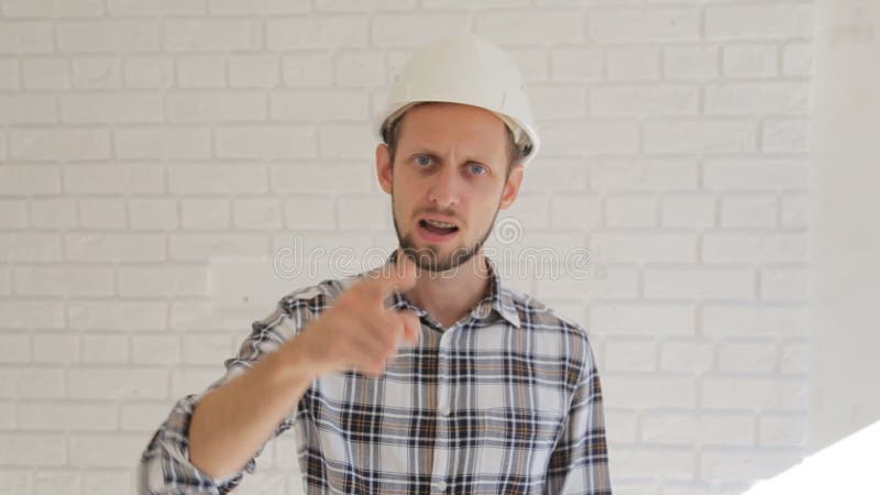 Angry Male Engineer in Hardhat Pointing at You and Reprehending. Never ...