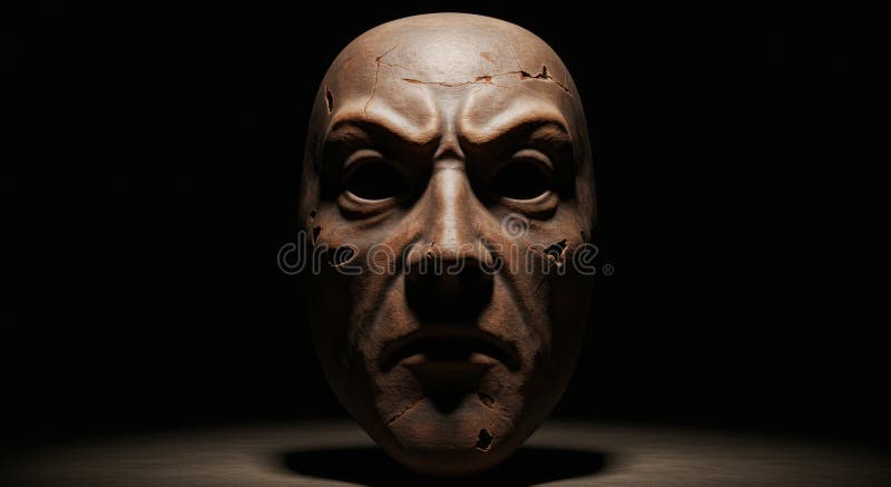Angry Male Face Stone Mask Dark Dramatic Lighting Stock Illustration ...