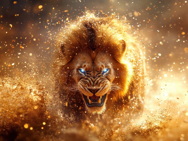 Angry Male Lion in Front View with Dramatic Lighting Stock Illustration ...
