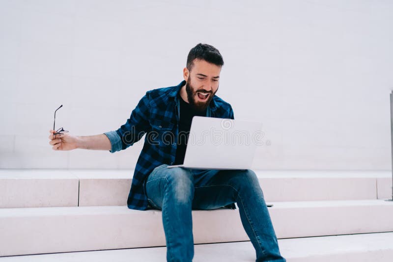 Angry Male Software Developer Reading Received Email Message during ...