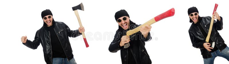 Angry Man with Axe Isolated on White Stock Photo - Image of fight, evil ...