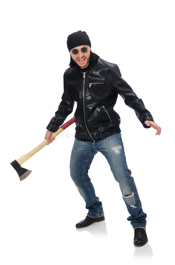 The Angry Man with Axe Isolated on White Stock Photo - Image of ...