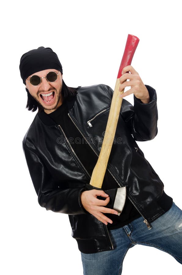 The Angry Man with Axe Isolated on White Stock Image - Image of holding ...