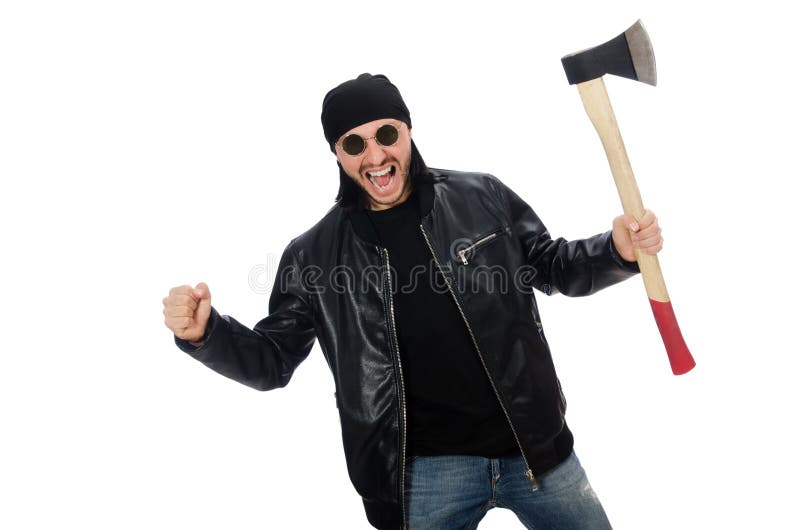 The Angry Man with Axe Isolated on White Stock Image - Image of male ...
